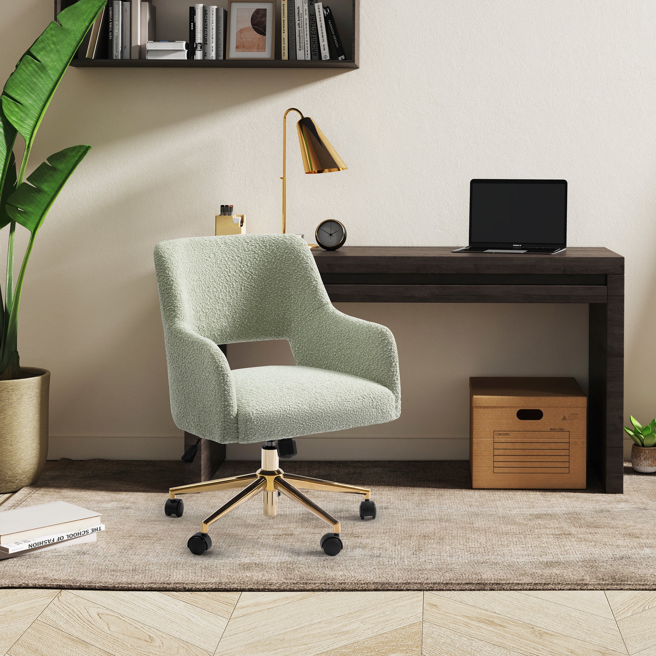 Genevieve Mid Century Modern Office Accent Chair with Wheels Sage WestinTrends